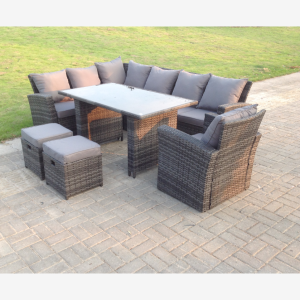Fimous 9 Seater High Back Rattan Garden Furniture Set Corner Sofa With ...